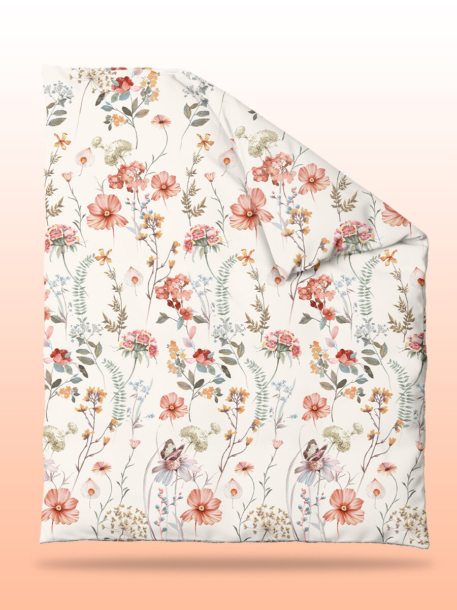 Пододеяльник Василиса Евро 200х215 см, Бязь, хлопок 100%, Цветочный блюз
