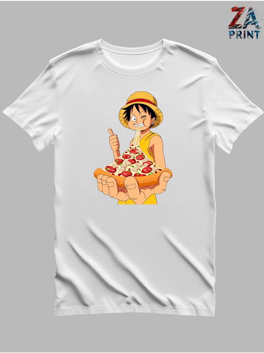 Футболка луффи пицца аниме