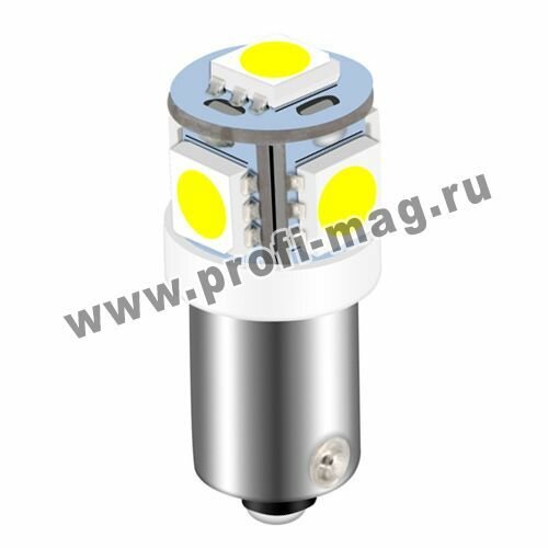 Светодиод 5 SMD 1-конт. Малый цоколь 12v (белый)