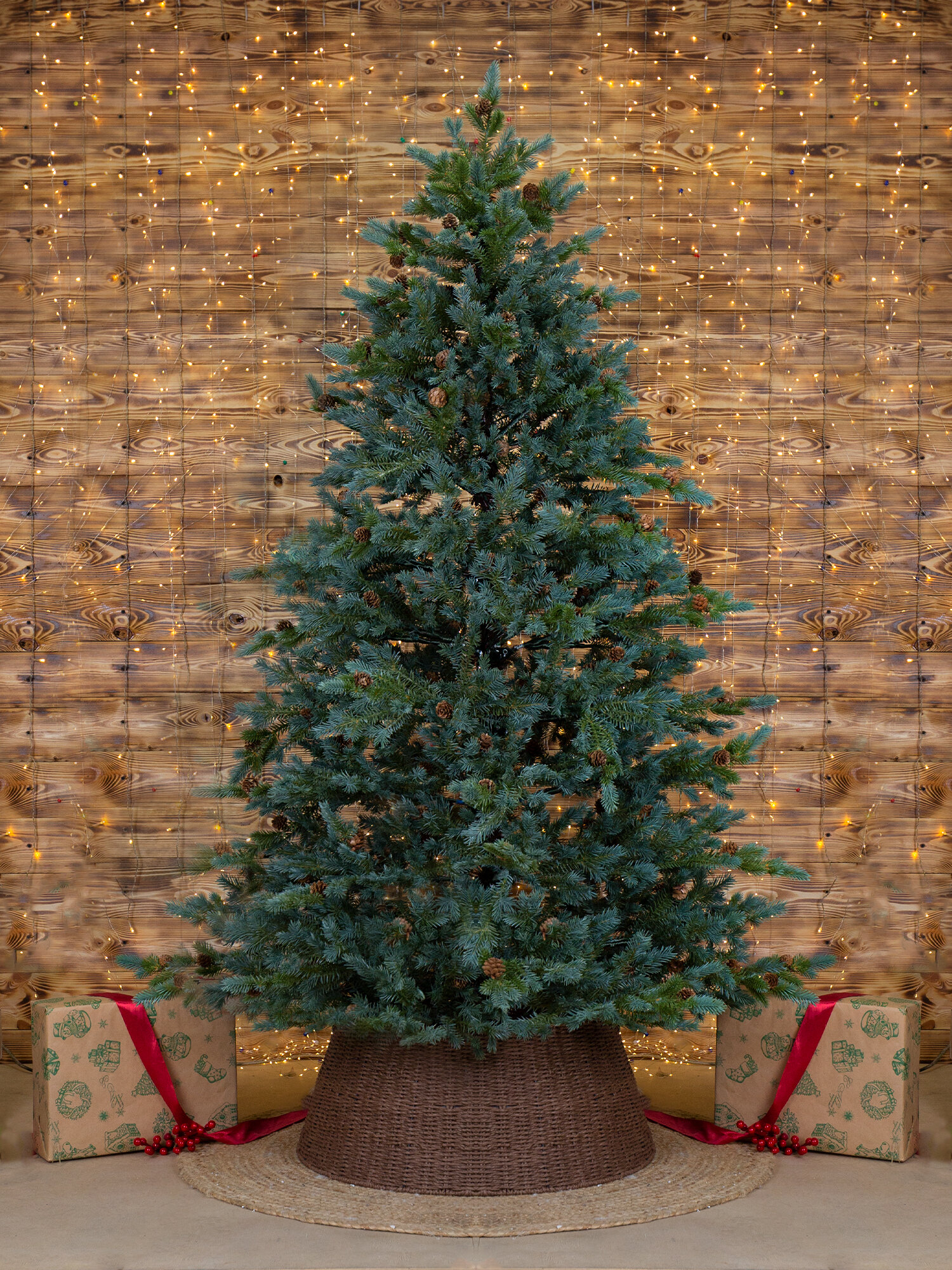 Елка искусственная 210 см, ель новогодняя зеленая с шишками, литая