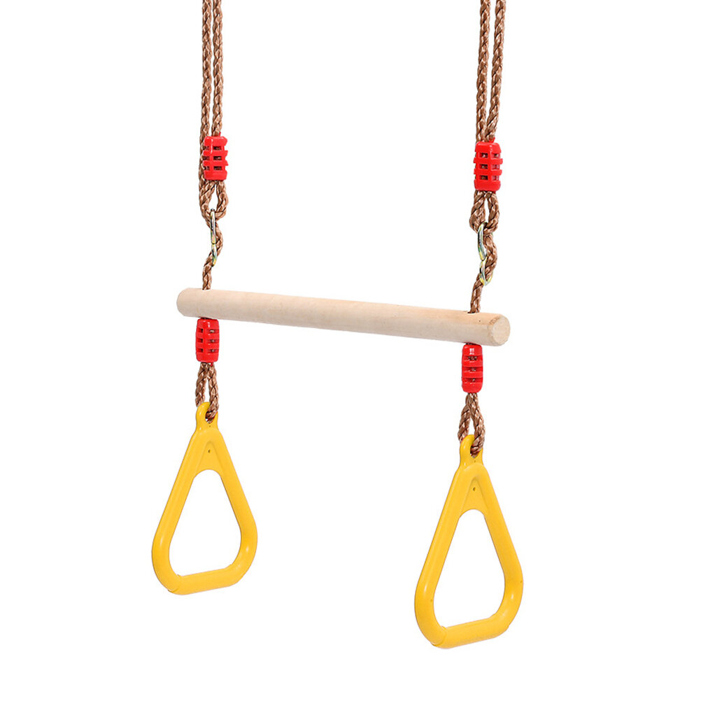 Качели-трапеции для детей и взрослых с деревянными и пластиковыми кольцами. Спортивное оборудование для игр в помещении и на свежем воздухе, прочная деревянная конструкция.
