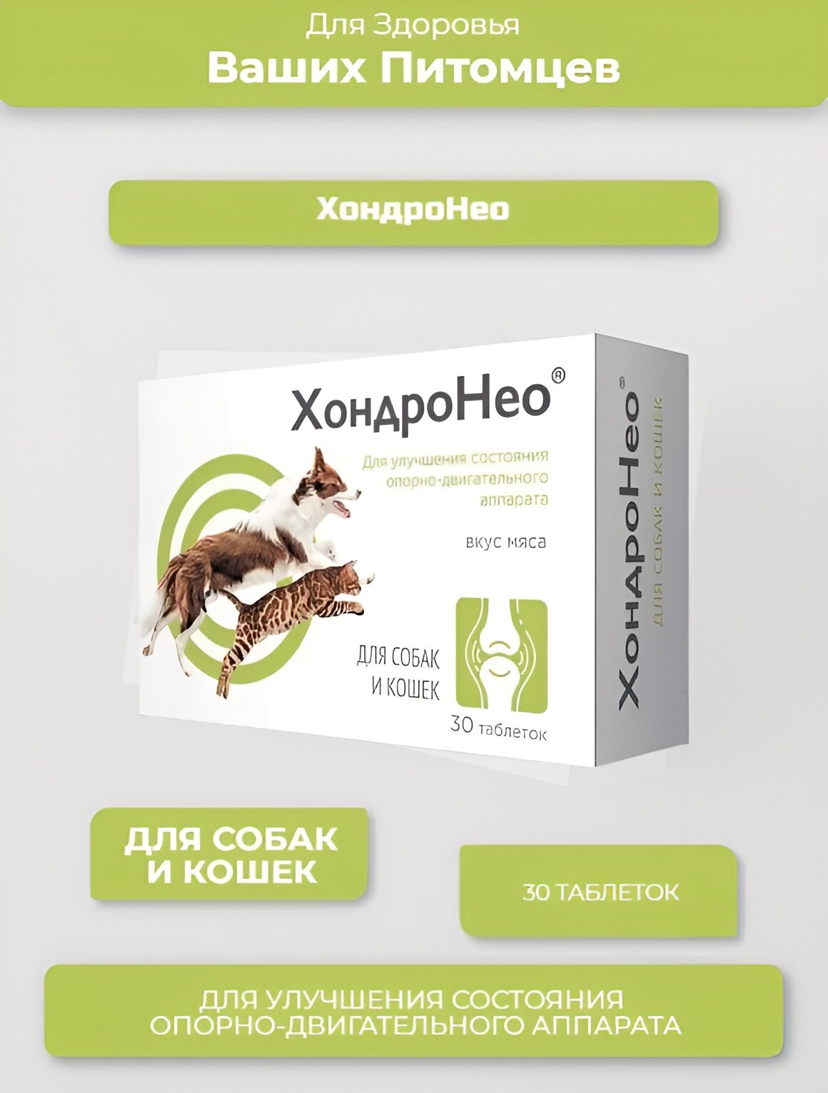 Кормовая добавка для поддержания функций опорно-двигательного аппарата для кошек и собак ХондроНео (Neoterica), 30 таблеток
