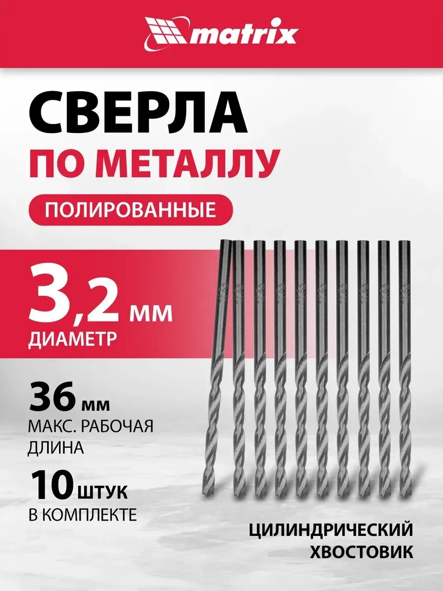 Набор сверл по металлу 3.2 мм цилиндрические 10 шт