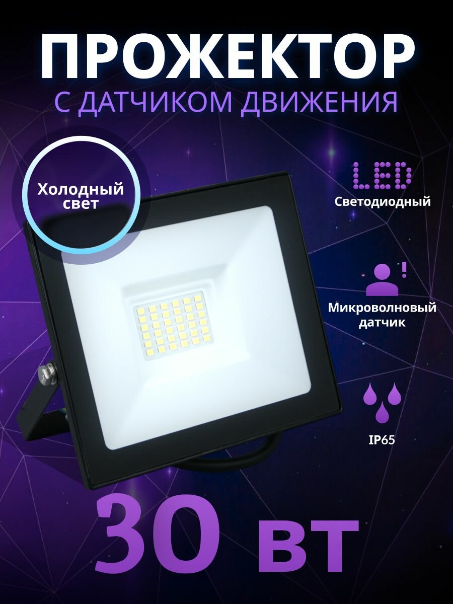 Прожектор светодиодный 30Вт с микроволн. датчиком движения и света 2000Лм 6500К 230В IP65 Duwi СДО-30 2929001764
