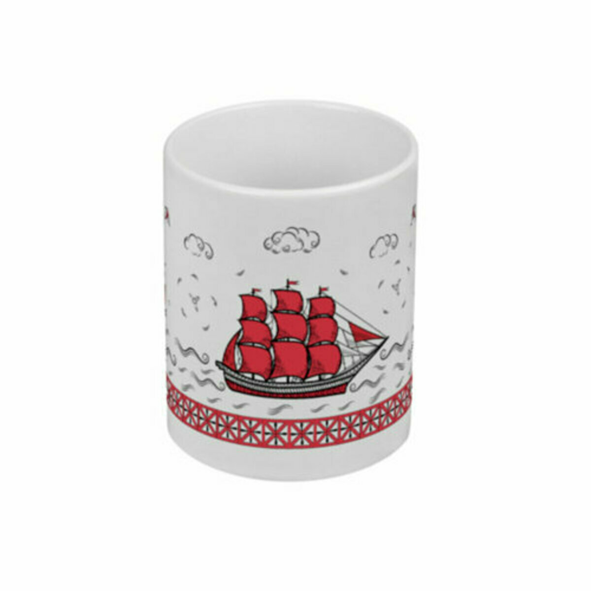 Кружка «Славянские узоры, орнаменты. Парусник. Парус» (белый)