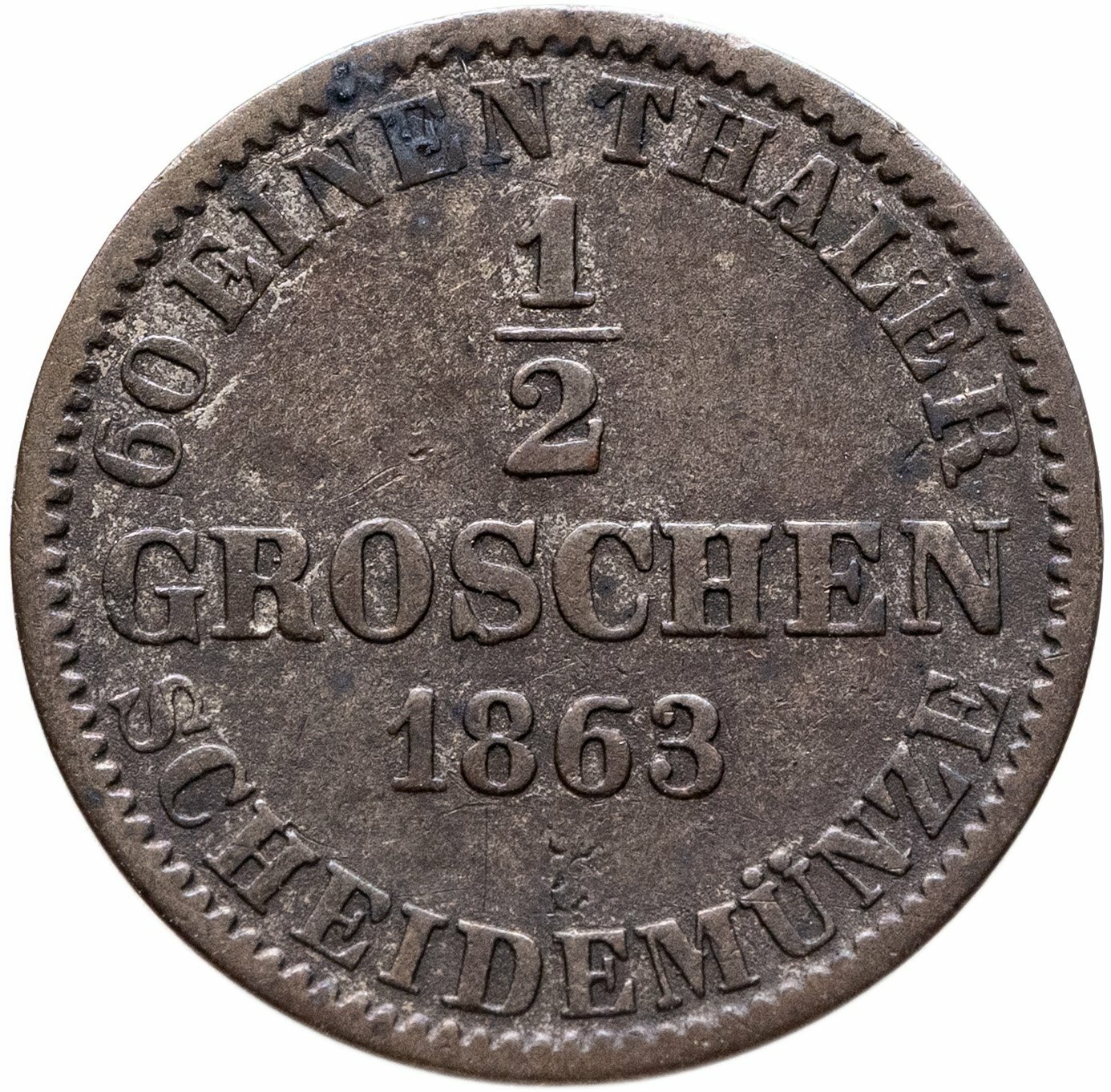 Ганновер 1/2 гроша 1863, Серебро, в сохранности VF