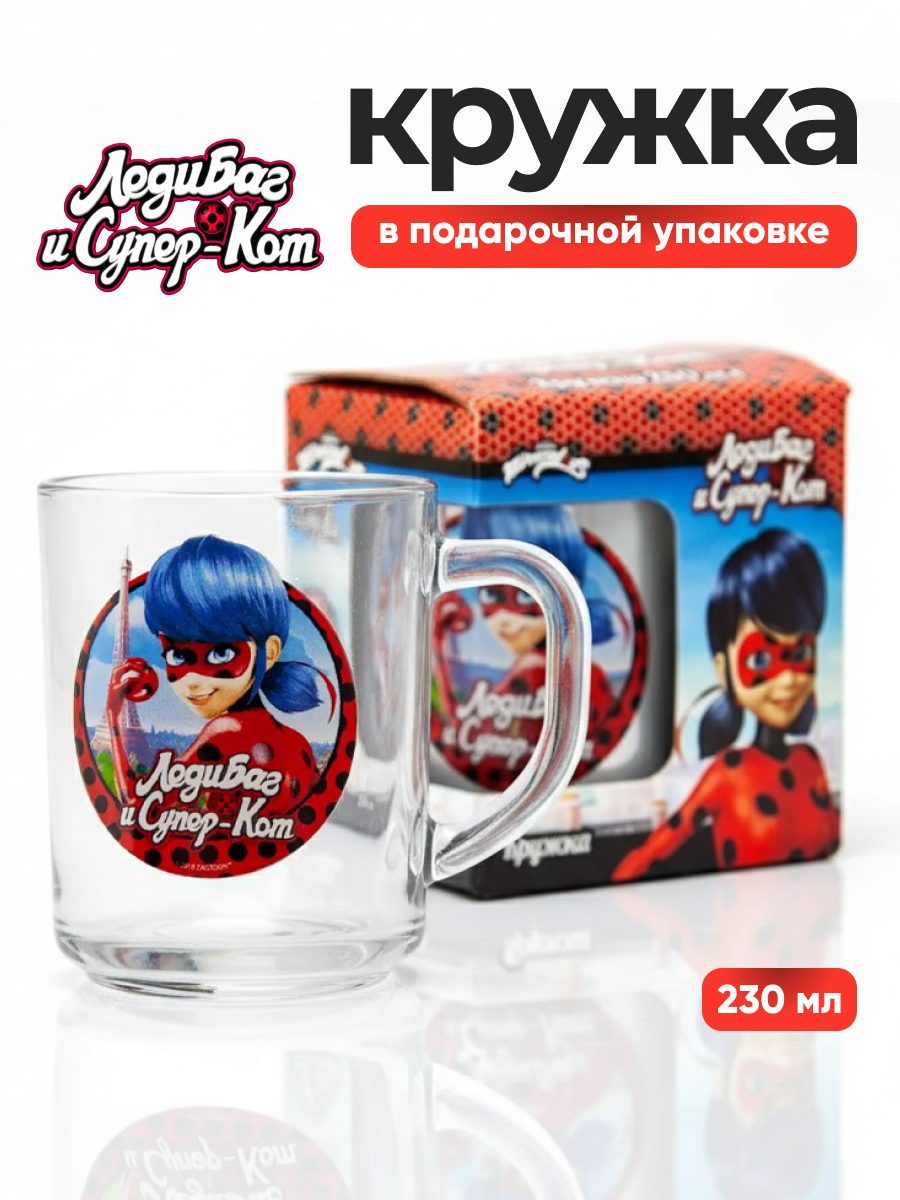 Кружка детская в подарочной упаковке ND Play / Леди Баг и Супер Кот, Париж, мал, 230 мл, стекло, 305450