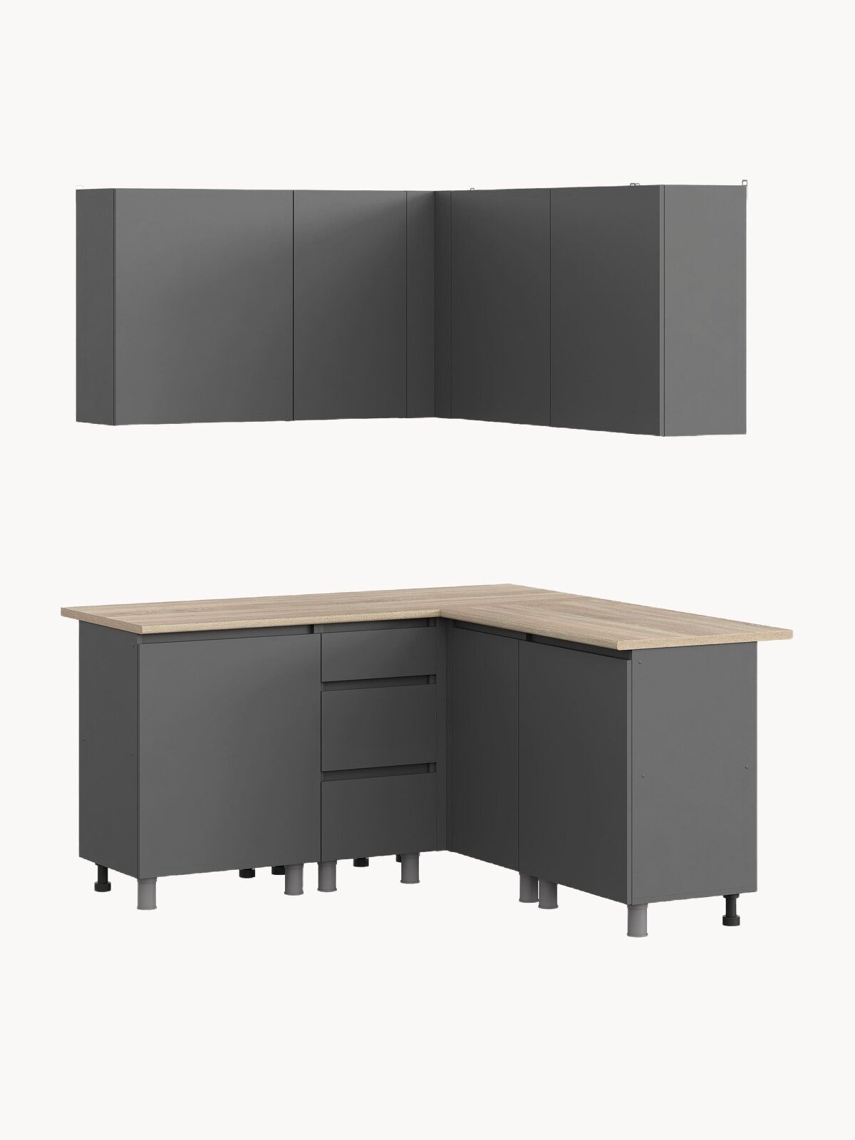 ARNIKA Кухонный гарнитур угловой Довер без столешницы, 147.6х148.8м, графит