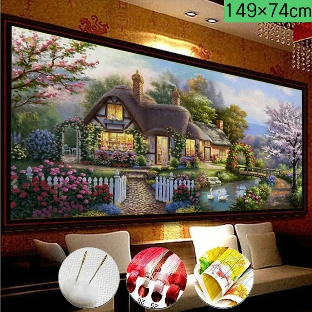 Набор для вышивания крестиком, Вышитый крестиком Дом мечты, 11CT 149х74 см (без рамки)