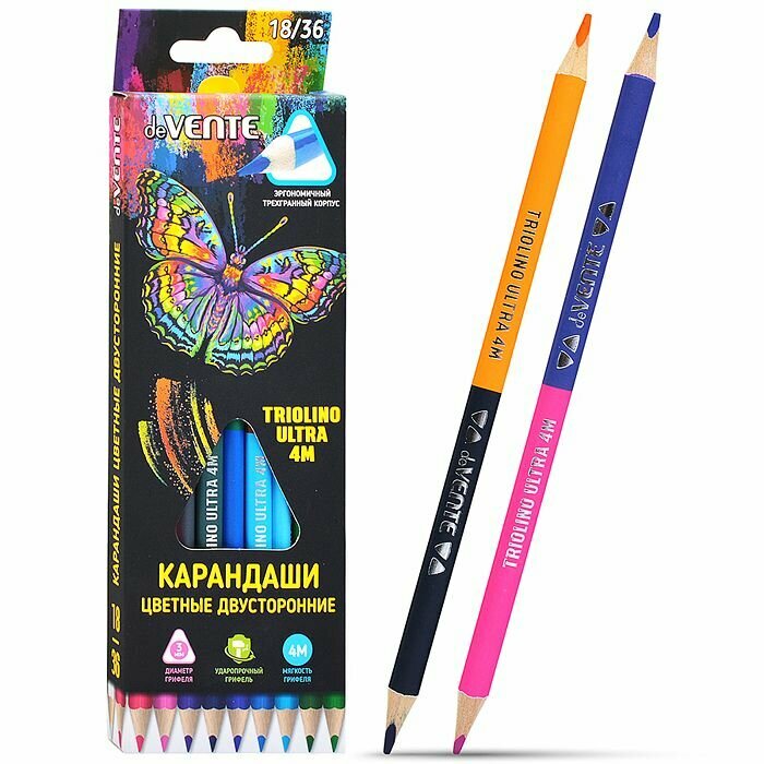 Цветные карандаши deVENTE "Triolino Ultra", двухсторонние, 4М, 36 оттенков, 4М, диаметр грифеля 3 мм, 18 шт