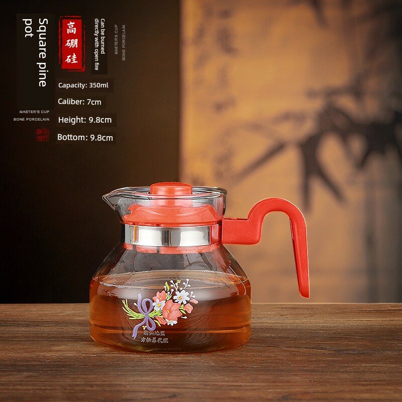 Стеклянный чайник с квадратной ручкой для газовой плиты, 350 мл, диаметр основания 10 см - термостойкий и безопасный