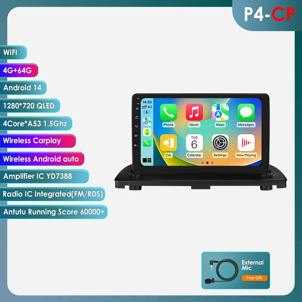 Hizpo 8 + 128 ГБ Android 14 Автомобильный радиоприемник Мультимедиа для Volvo XC90 2004-2014 AI Голосовое управление Навигация GPS Беспроводной Carplay 2din 4G