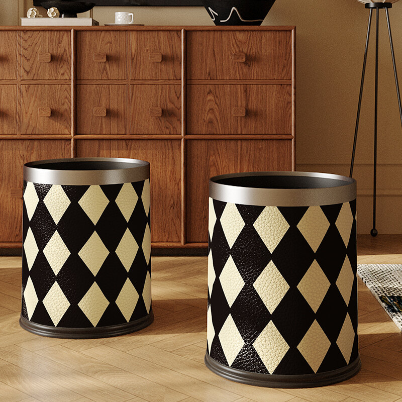Мусорное ведро во французском винтажном стиле, кожаное, для дома, спальни, гостиной, ретро, легкая роскошь, высокая ценность, кухня, косметическая комната, большого размера