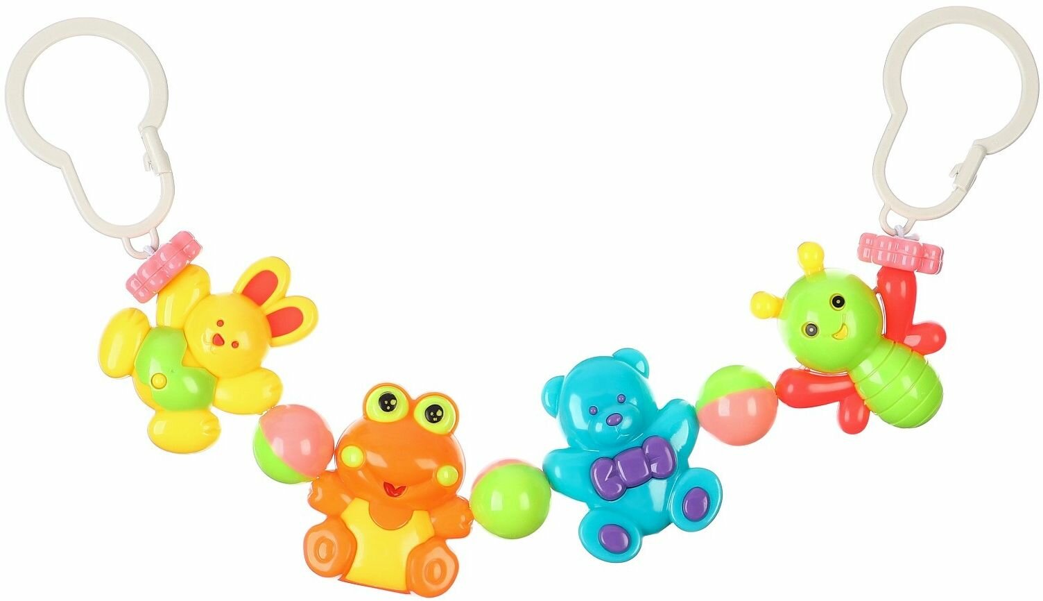 Детская растяжка "Мишка и друзья", развивающая яркая подвесная игрушка на коляску/кроватку для малышей, 4 фигурки, микс