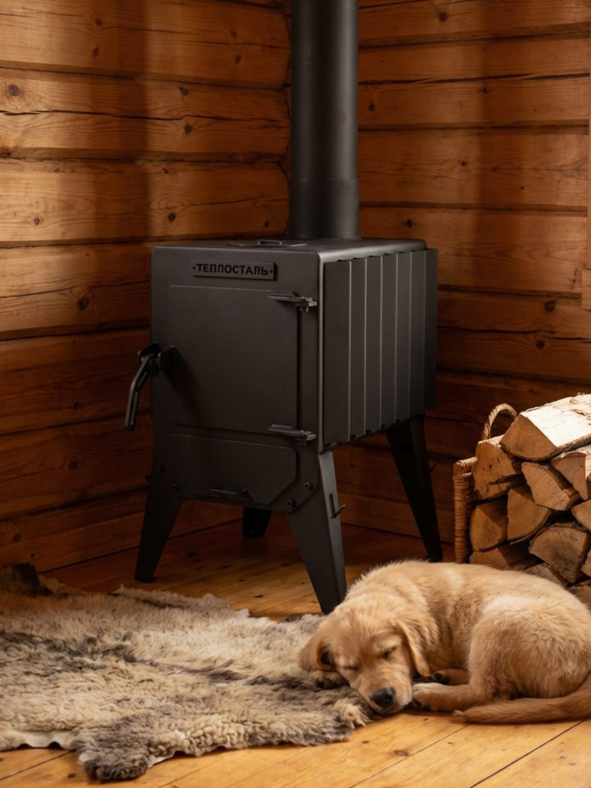 Печь буржуйка Helicon Теплосталь мини, 50м2, сталь, для дачи, бани, гаража, палатки, дома