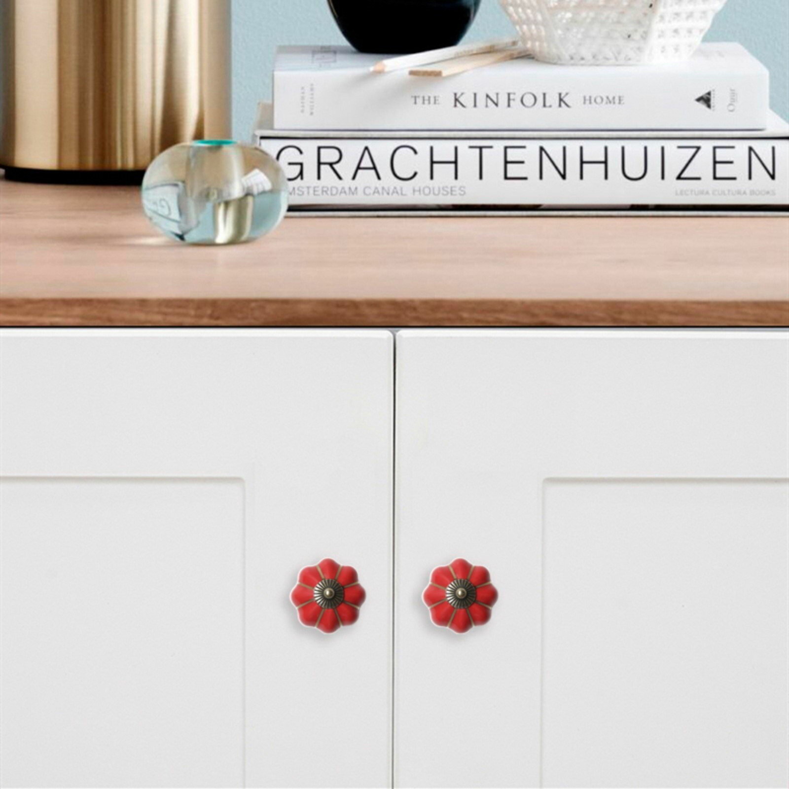 Ручка-кнопка PEONY Ceramics 001, керамическая, красная, цвет: красный