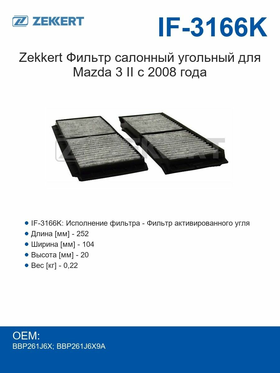 Zekkert Фильтр салонный угольный для Mazda 3 II с 2008 года