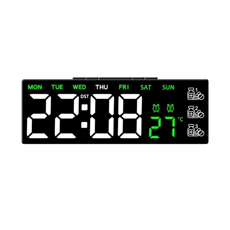 Простой и стильный будильник с напоминанием о коробочке для таблеток LED clock-черный корпус с зеленым светом