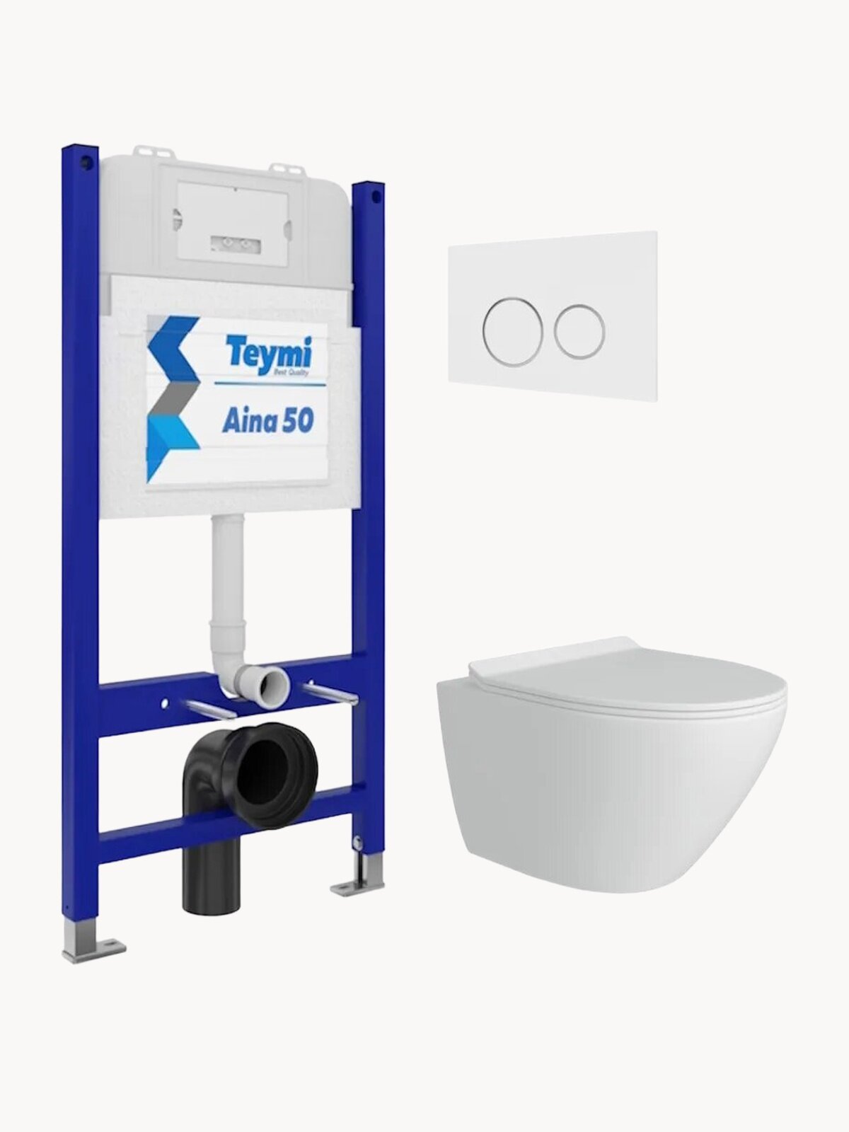 Инсталляция с унитазом комплект 5 в 1 Teymi унитаз подвесной безободковый Lina Pro кнопка белая / хром F13516