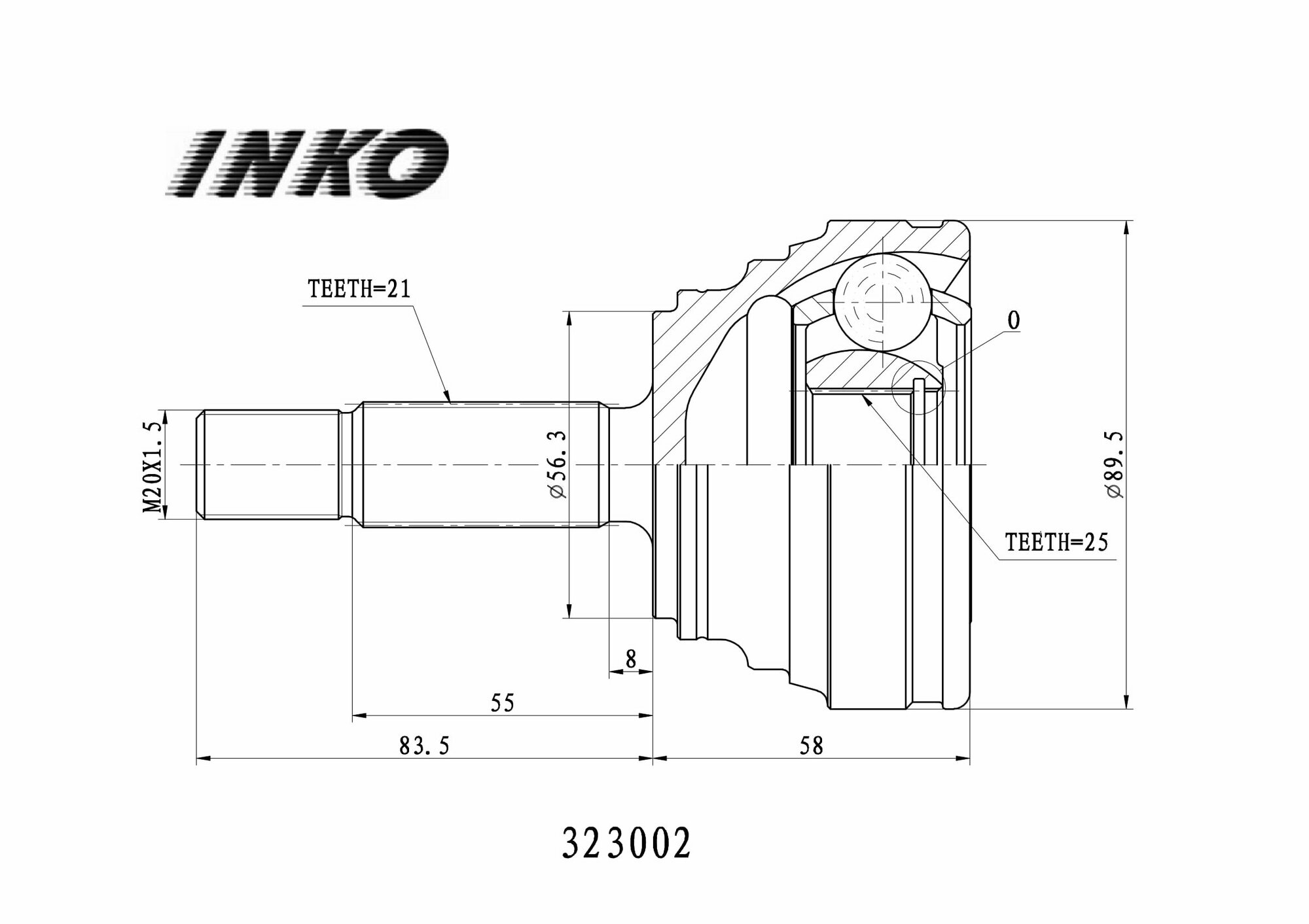 ШРУС внешний 21 25 перед прав лев INKO 323002