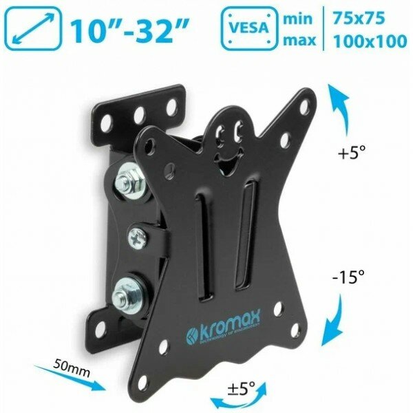 Кронштейн для телевизора Kromax CASPER-101 черный, 10-32 макс. 25 кг, настенный, наклон