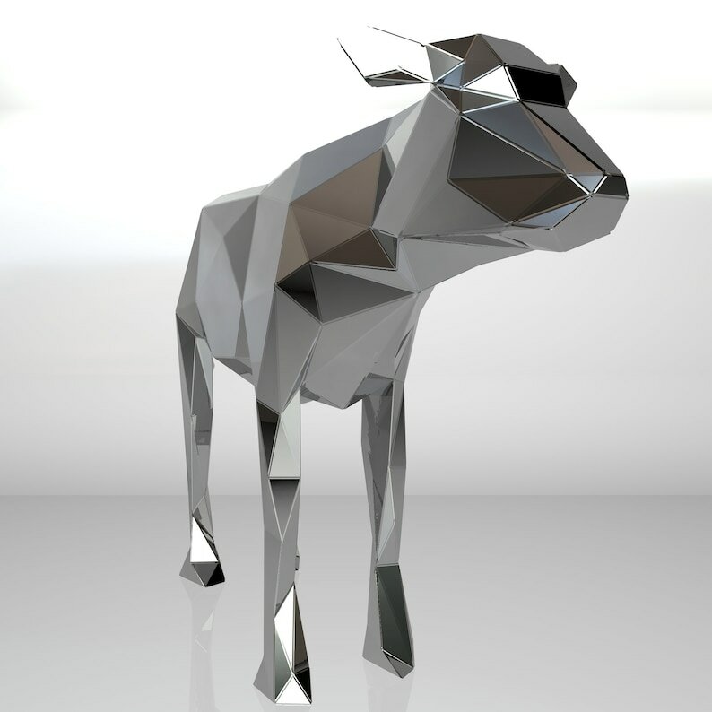 Полигональная фигура Теленок, геометрический полигональный металлический декор интерьера