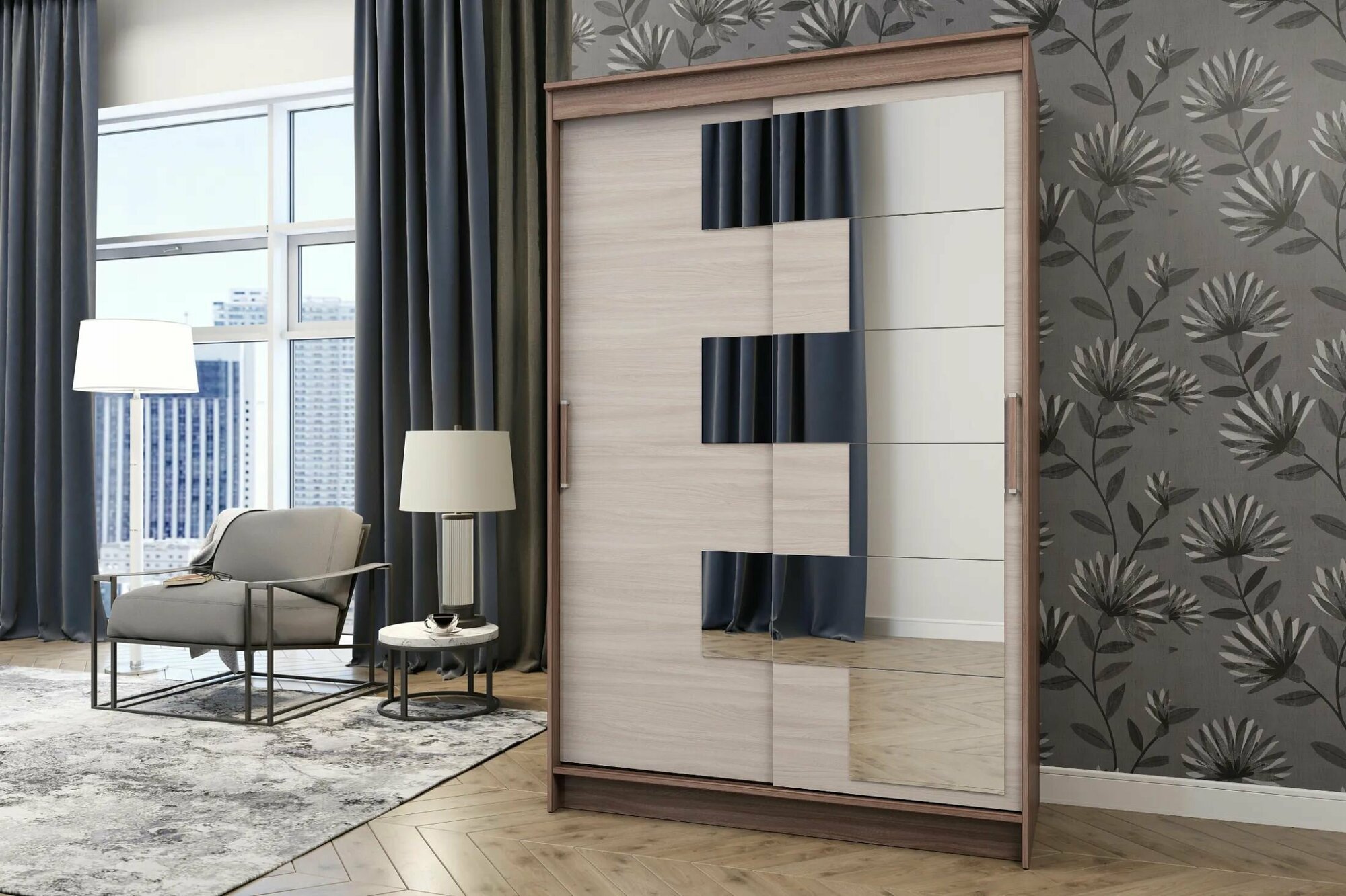 Шкаф-купе Элегант 3 ЛДСП Шимо темный / Шимо светлый