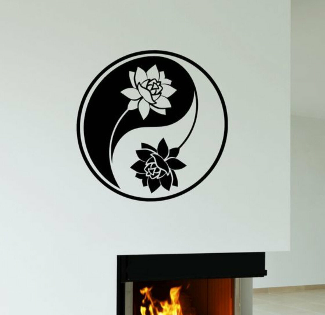 Панно 50х50 "Инь Янь Лотос" декоративное настенное чёрное, декор на стену, картина