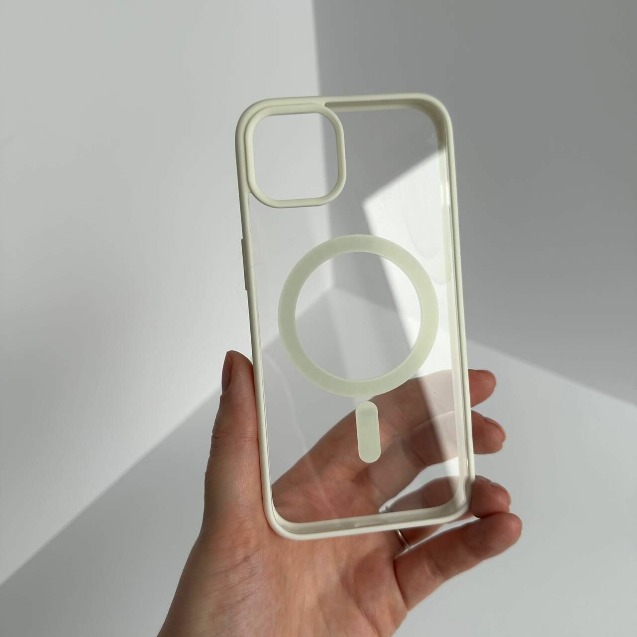 Чехол для, накладка магсейф на Айфон 15 про для магнитных аксессуаров, противоударный, прозрачный белый