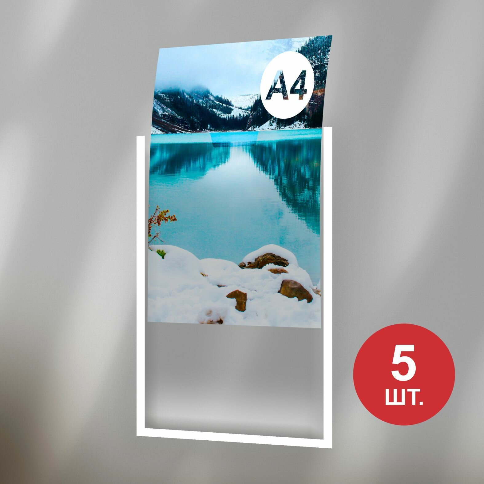 Карман настенный / карман для стенда с белым кантом / А4 / 5 шт