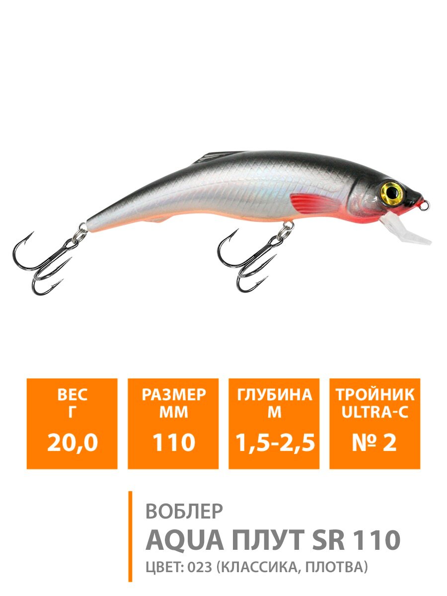 Воблер для рыбалки плавающий AQUA Плут SR 110mm 20g заглубление от 1.5 до 2.5m цвет 023