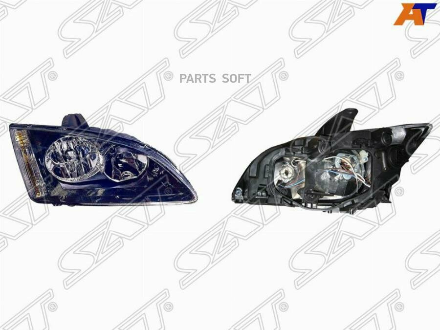Фара Ford Focus 04-08 (Справа/ Галоген/ Ручная регулировка/ чёрная) SAT ST-431-1169BR | цена за 1 шт