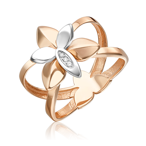 Кольцо, комбинированное золото, 585 проба, бриллиант