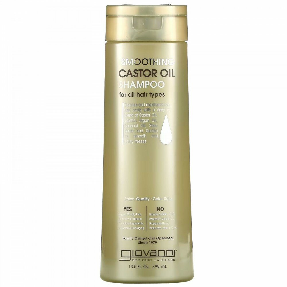 Giovanni, Разглаживающий шампунь с касторовым маслом, для всех типов волос, 13,5 жидких унций (399 мл)