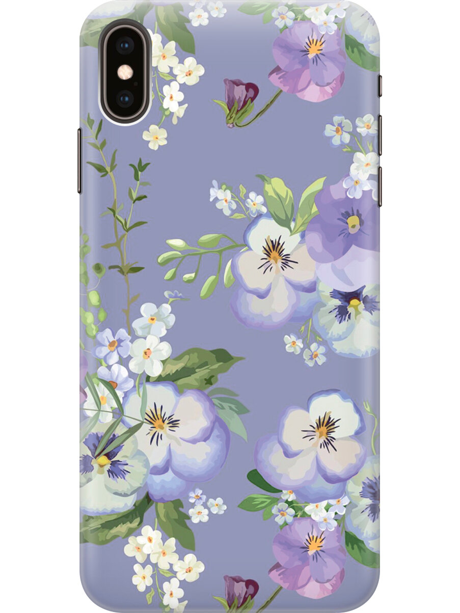 Силиконовый чехол на Apple iPhone XS Max / Эпл Айфон Икс Эс Макс с рисунком "Цветочки на синем фоне"