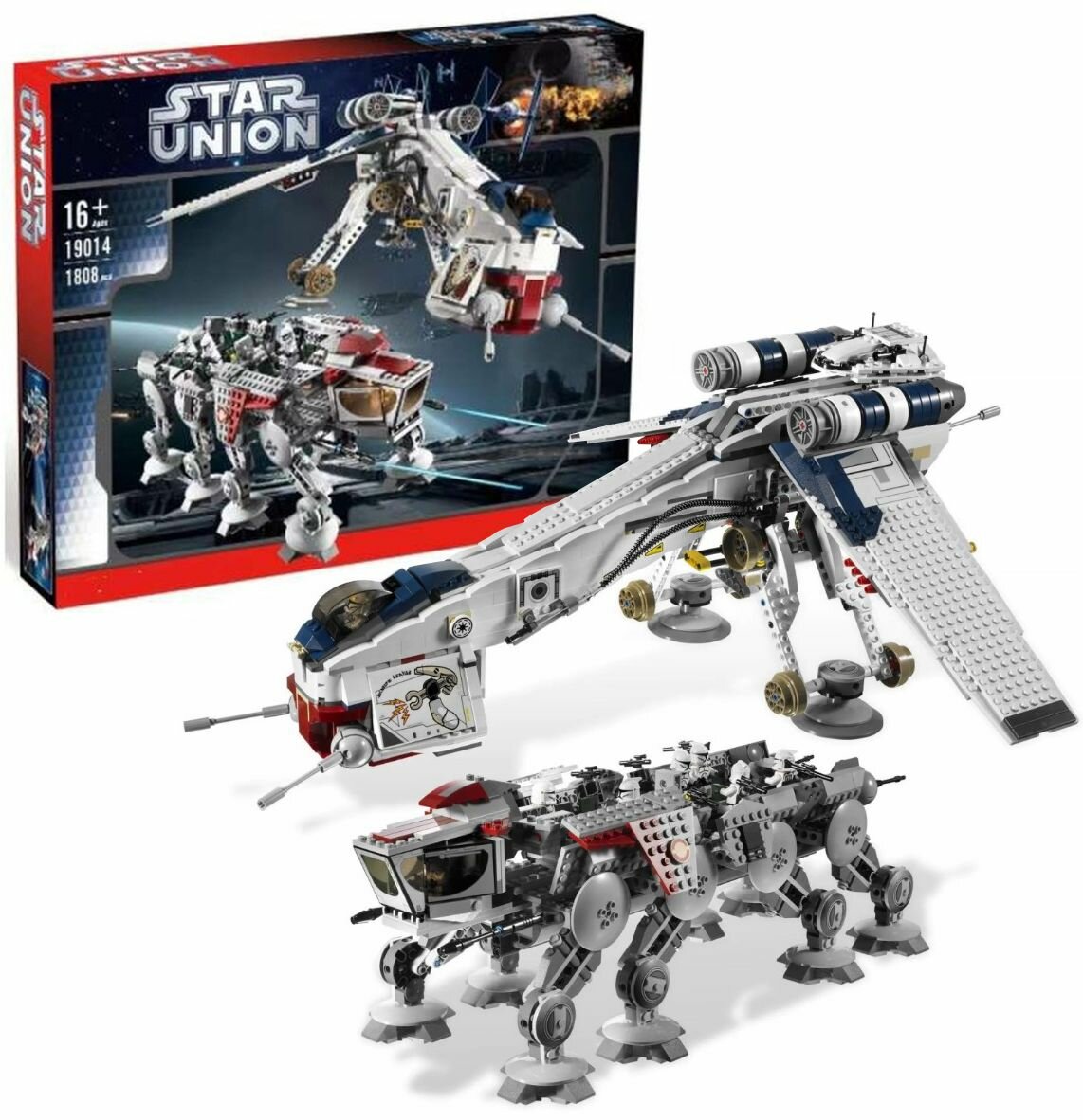 Конструктор Звездные войны "Десантный корабль республиканцев и шагающий робот AT-OT", 1808 деталей, набор Star Wars