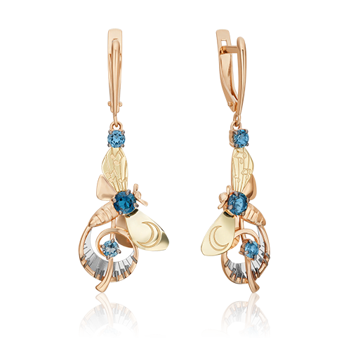 Серьги, золото, 585 проба, топаз