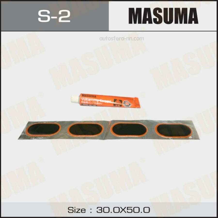 MASUMA S2 Заплатка MASUMA для ремонта камер, холодная или горячая вулканизация, 30x48mm. к-т24шт + клей 22ml