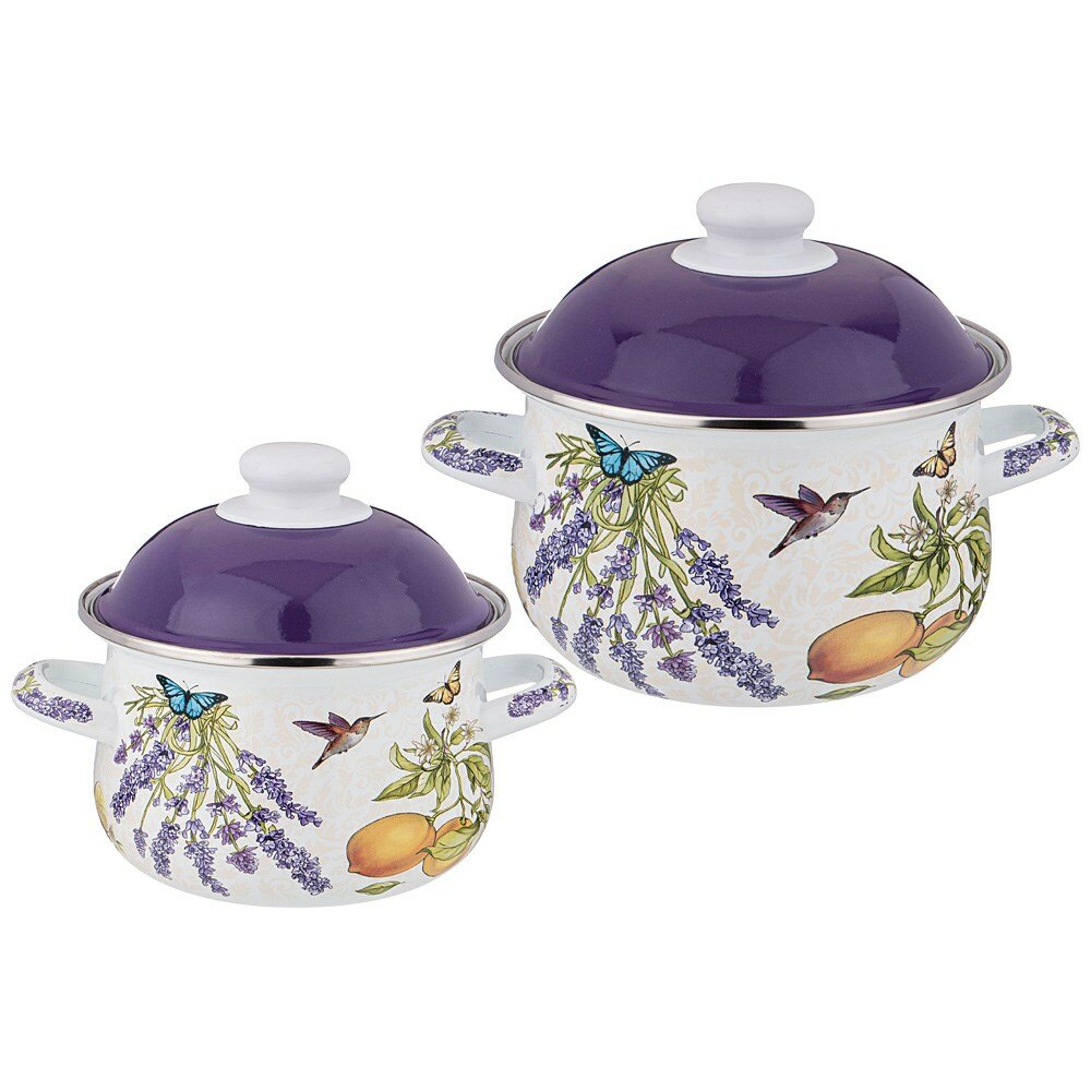 Набор кастрюль agness эмалированных "Прованс лимоны", 4 пр, 1,5 л и 2,8 л, 16х10 см, 20х12 см