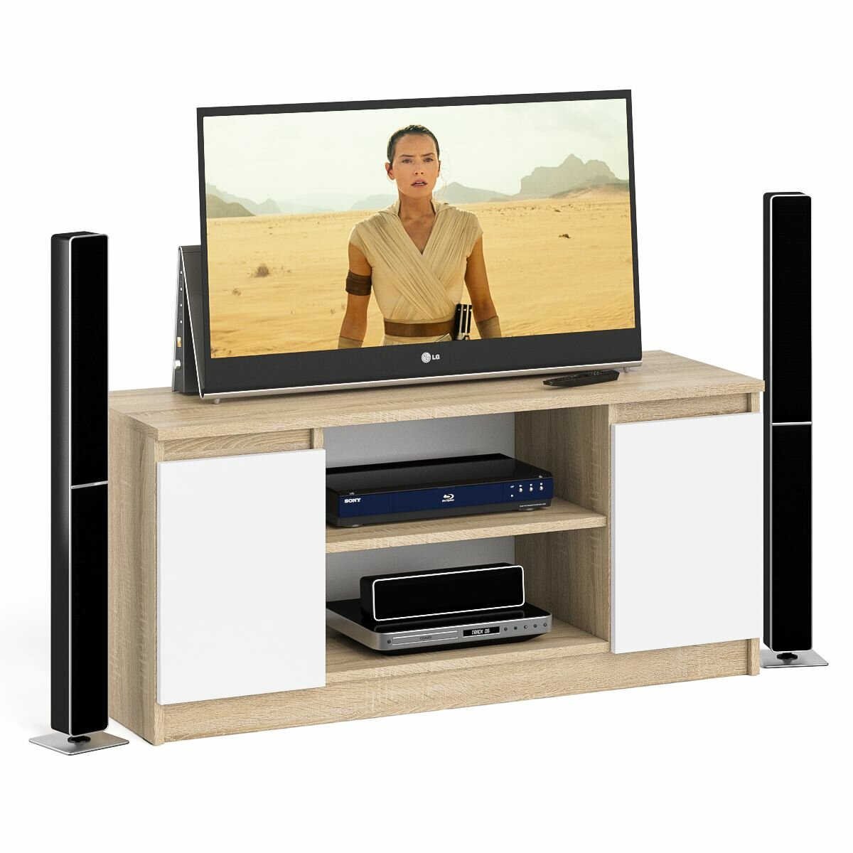 Тумба ТВ Мори МТВ1200.1 цвет дуб сонома/белый, ШхГхВ 120,4х41х54,6 см