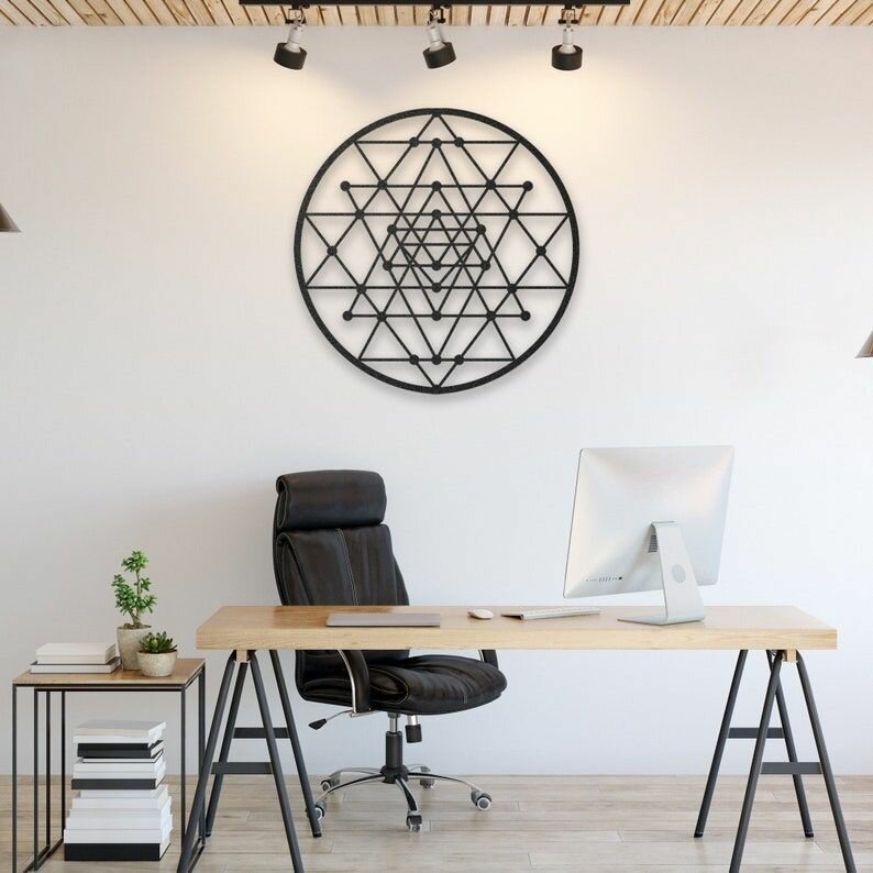 Декоративное металлическое панно, Шри-Янтра (черный цвет)