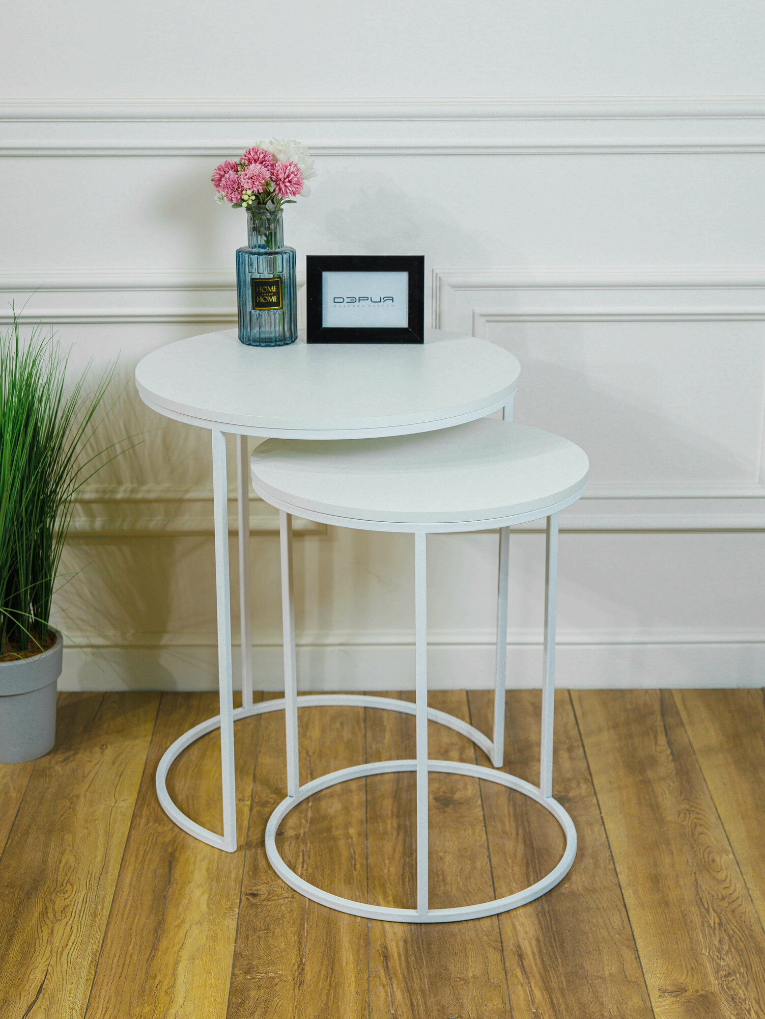 Столик журнальный дэрия, круглый, металлический каркас, для дома стильный современный интерьерный столик белый