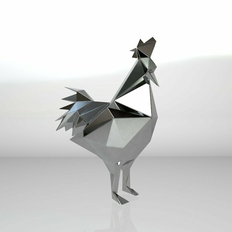 Полигональная фигура Петух, геометрический полигональный металлический декор интерьера