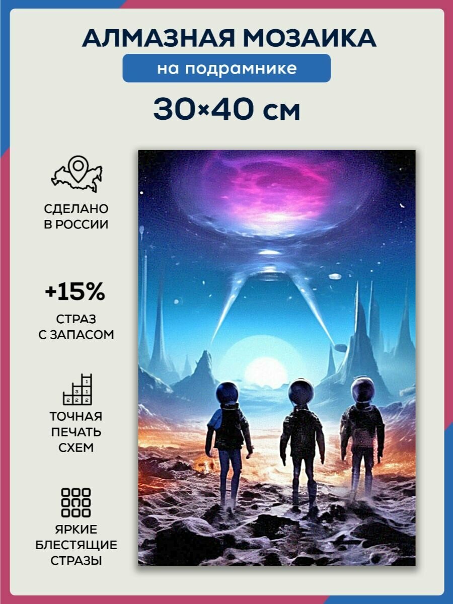 Алмазная мозаика 30x40 Космос инопланетяне на подрамнике