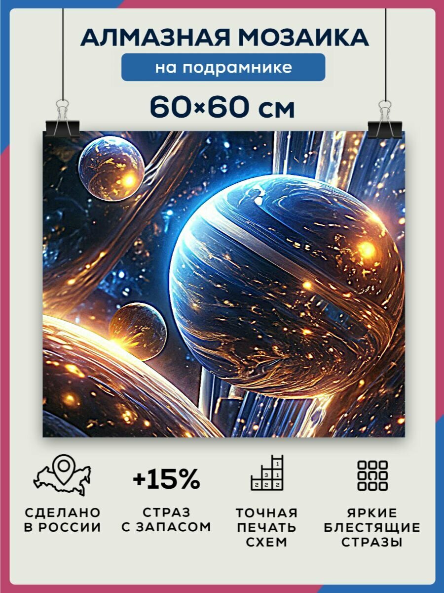 Алмазная мозаика 60x60 Планеты космос на подрамнике