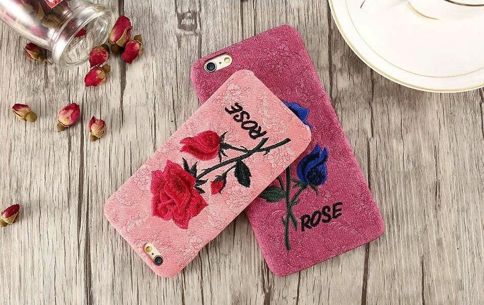 Чехол на айфон iPhone X/Xs текстильный с вышитой розой