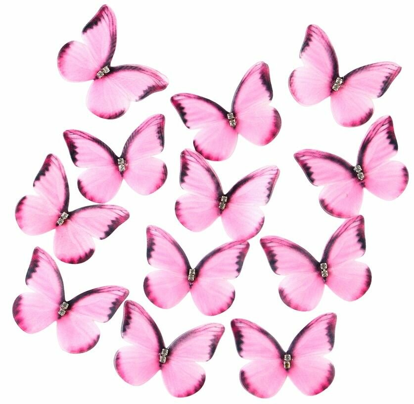 Набор для декора "Бабочка", украшение комнаты для тюля, стен и потолка, интерьерные фигурки для творчества и рукоделия двухслойные, 12 шт, размер 1 шт. - 5 х 4 см, цвет розовый