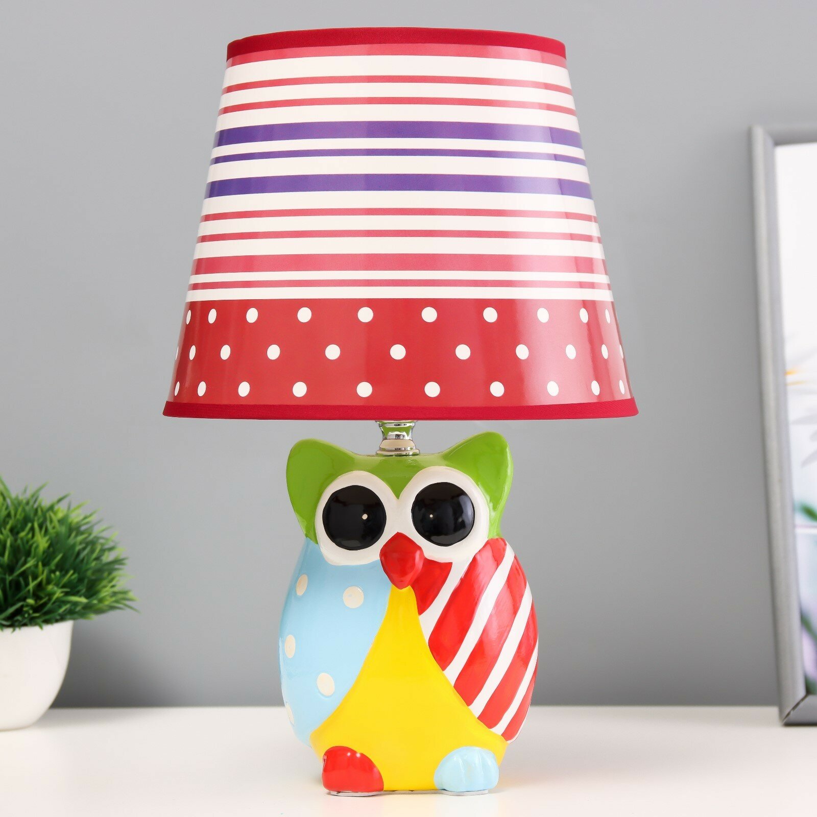 Настольная лампа «Совушка» Е14 40 Вт цветной 20×20×32 см