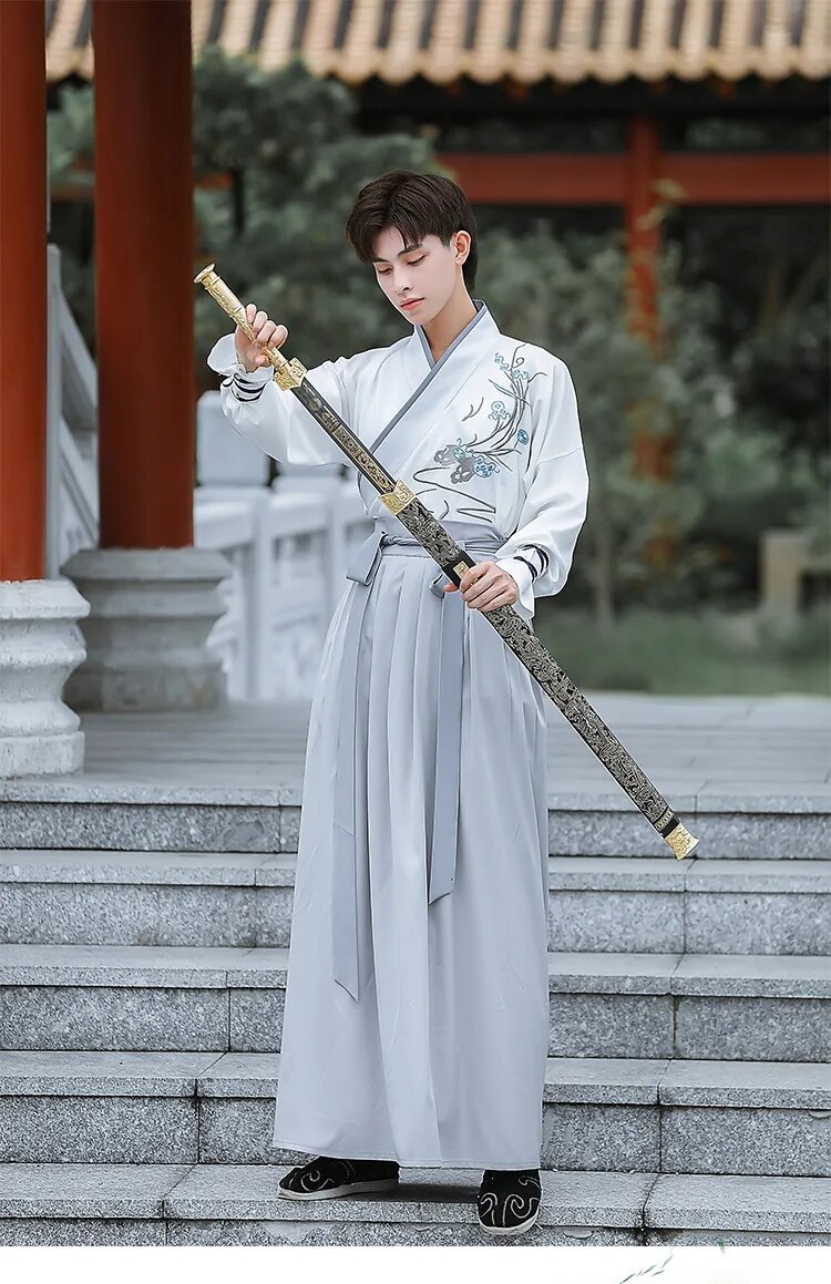 Мужской ханьфу белый и серый комплект 3 предмета 4XL 4XL, 2pcs set