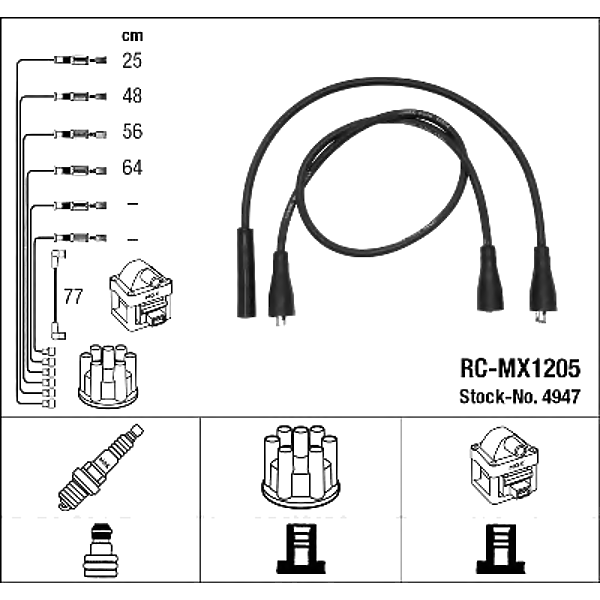 NGK 4947 (21403707088 / 214123707050 / RCMX1205) провода высоковольтные, комплект